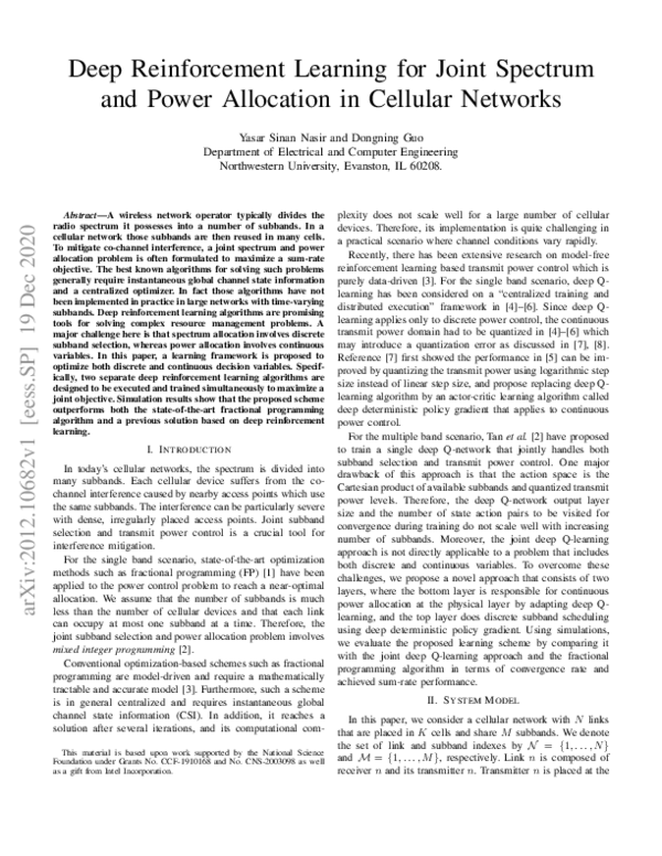 (PDF) Deep Reinforcement Learning for Joint Spectrum and Power Allocation in Cellular Networks