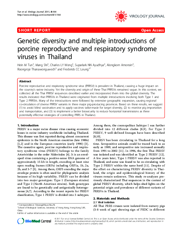 (PDF) Genetic diversity and multiple introductions of porcine reproductive and respiratory ...
