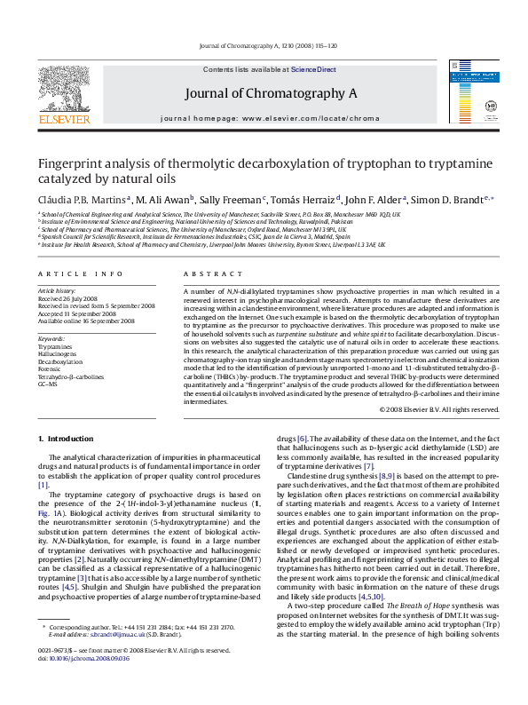 (PDF) Fingerprint analysis of thermolytic decarboxylation of tryptophan ...