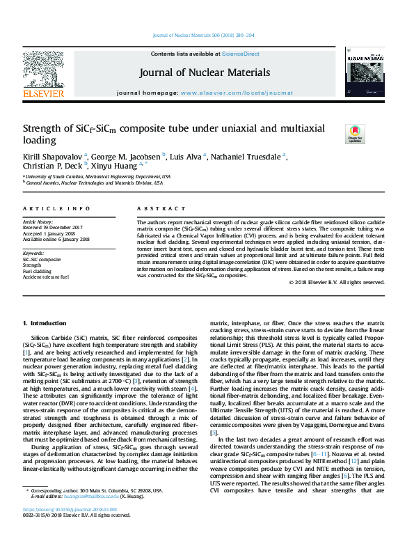 (PDF) Strength of SiCf-SiCm composite tube under uniaxial and ...