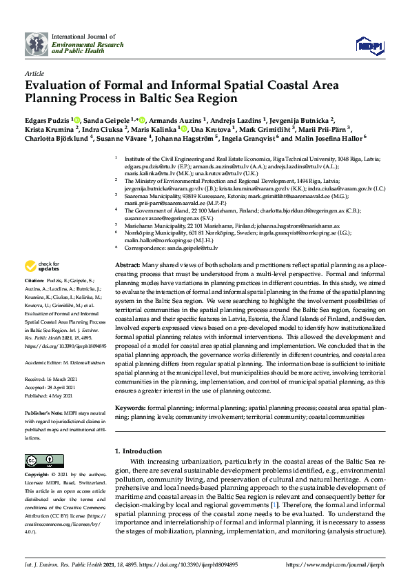 (PDF) Evaluation of Formal and Informal Spatial Coastal Area Planning Process in Baltic Sea Region
