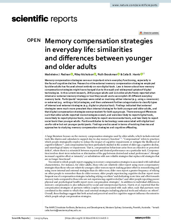 (PDF) Memory compensation strategies in everyday life: similarities and ...
