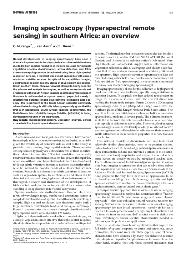 (PDF) Imaging spectroscopy (hyperspectral remote sensing) in southern ...