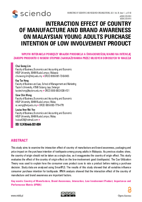 (PDF) Interaction Effect of Country of Manufacture and Brand Awareness ...