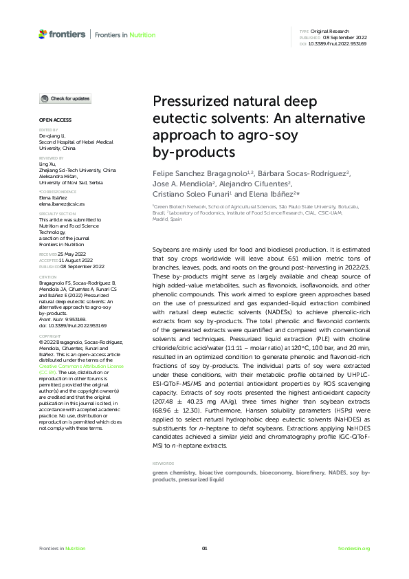 (PDF) Pressurized natural deep eutectic solvents: An alternative ...