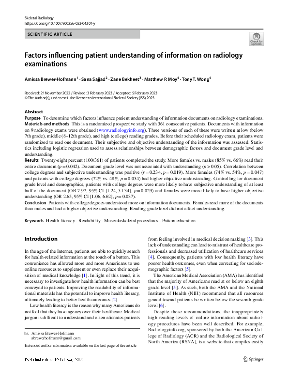 (PDF) Factors influencing patient understanding of information on ...