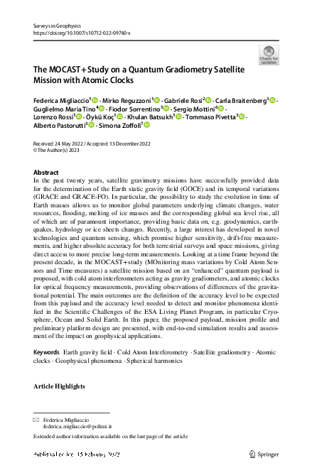 (PDF) The MOCAST+ Study on a Quantum Gradiometry Satellite Mission with ...