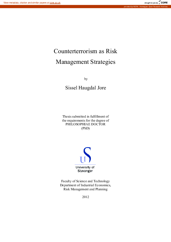 (PDF) Counterterrorism as Risk Management Strategies
