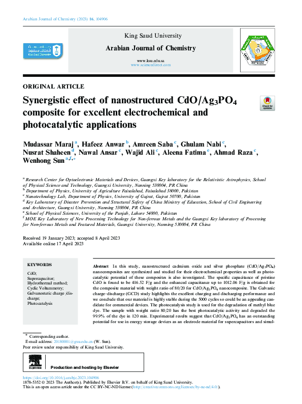 Pdf Synergistic Effect Of Nanostructured Cdo Ag3po4 Composite For Excellent Electrochemical