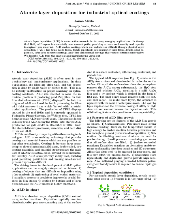 (PDF) Atomic layer deposition for industrial optical coatings