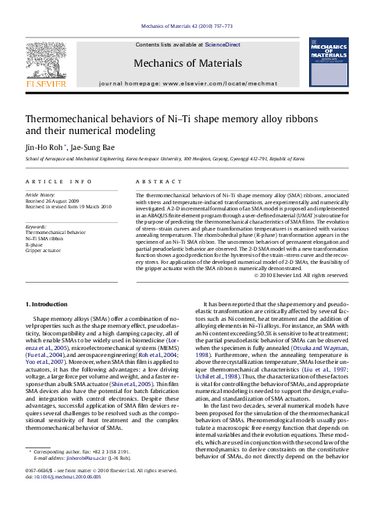 (PDF) Thermomechanical behaviors of Ni–Ti shape memory alloy ribbons ...
