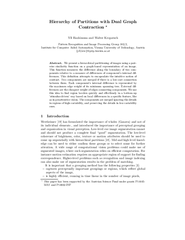 Pdf Hierarchy Of Partitions With Dual Graph Contraction Y Haxhimusa