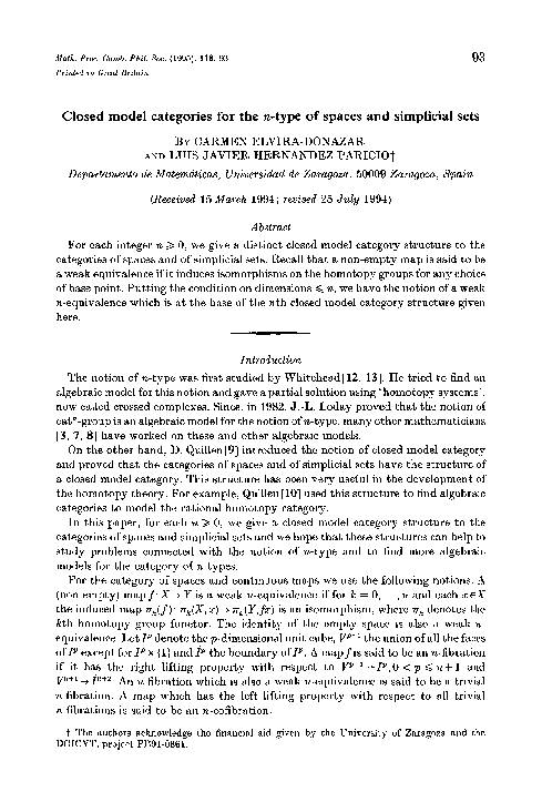 (PDF) Closed model categories for the n-type of spaces and simplicial sets