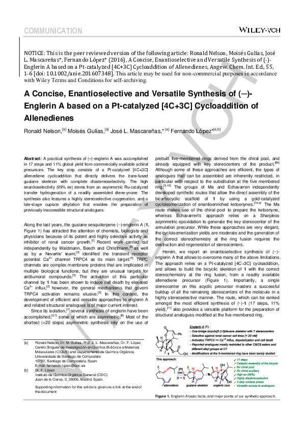 (PDF) Concise, Enantioselective, and Versatile Synthesis of (-)-Englerin A Based on a Platinum ...
