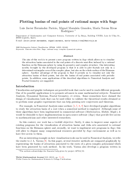 (PDF) Plotting basins of end points of rational maps with Sage | Luis Javier Hernández Paricio ...