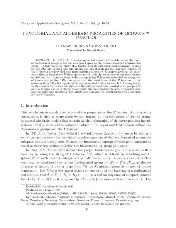 (PDF) Functorial and algebraic properties of Brown's P functor