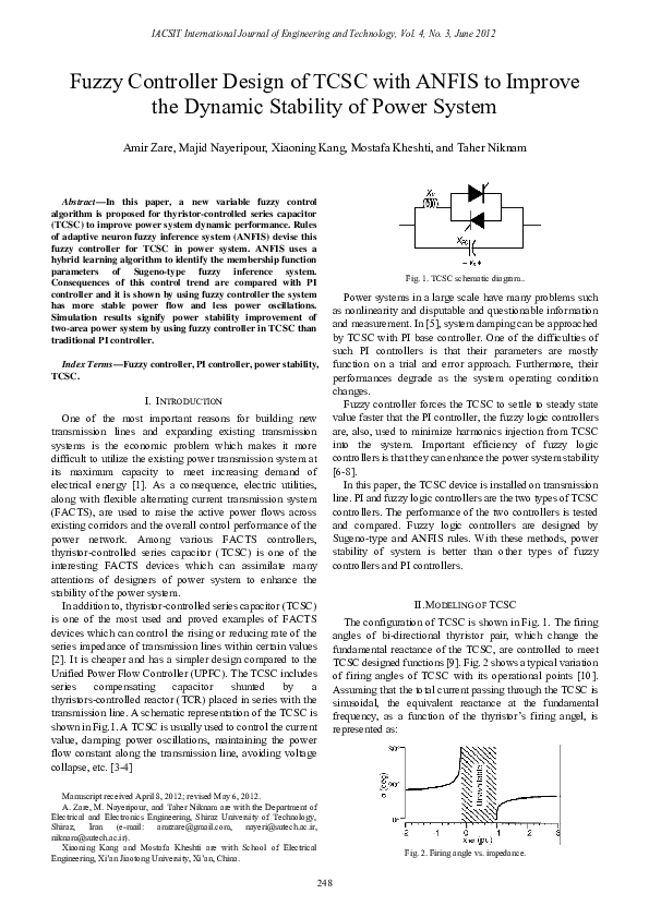 (PDF) Fuzzy Controller Design of TCSC with ANFIS to Improve the Dynamic Stability of Power ...