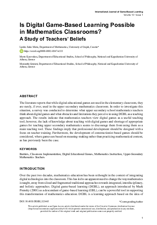 (PDF) Is Digital Game-Based Learning Possible in Mathematics Classrooms?