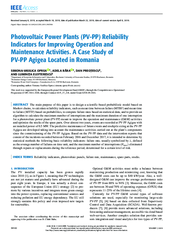(PDF) Photovoltaic Power Plants (PV-PP) Reliability Indicators for ...