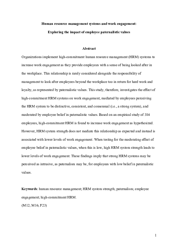 (PDF) Human Resource Management Systems and Work Engagement: Exploring the Impact of Employee ...