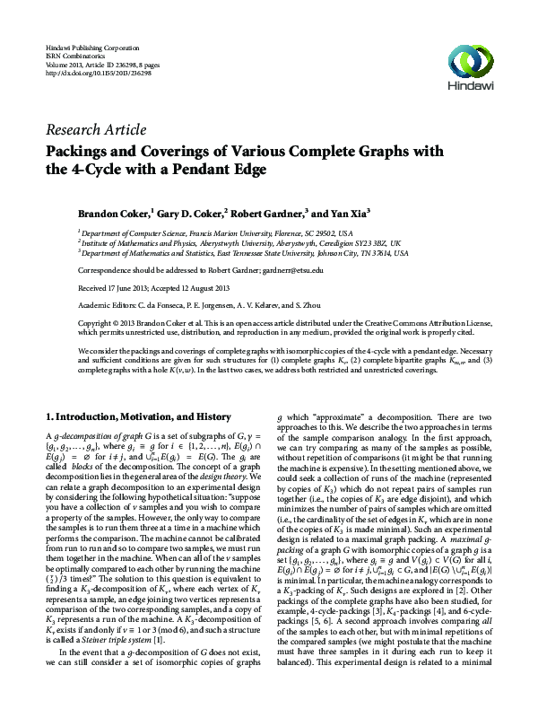 (PDF) Packings and Coverings of Various Complete Graphs with the 4 ...