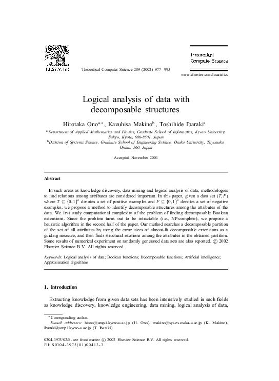 Pdf Logical Analysis Of Data With Decomposable Structures Kazuhisa