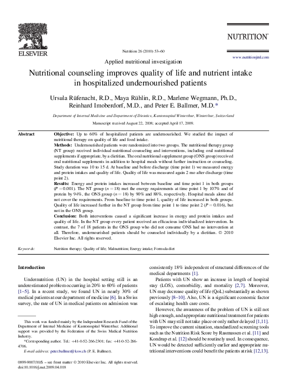 (PDF) Nutritional counseling improves quality of life and nutrient ...