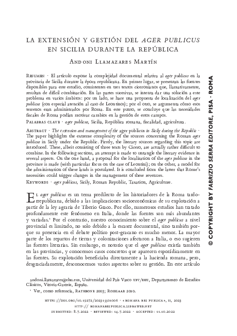 (PDF) La extensión y gestión del ager publicus en Sicilia durante la ...