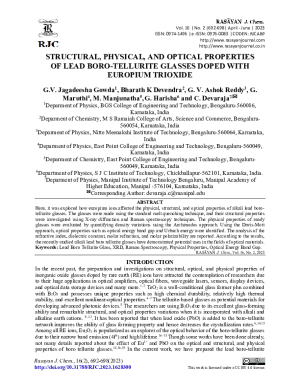 (PDF) Structural, Physical, and Optical Properties of Lead Boro ...