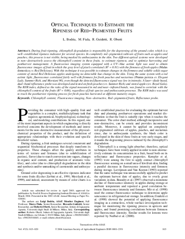 (PDF) Optical Techniques for Assessing the Fruit Maturity Stage