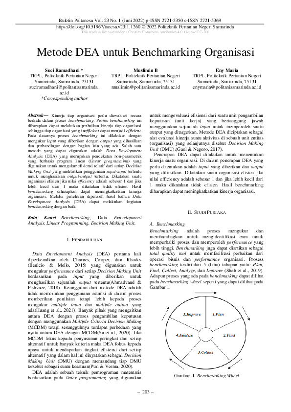 (PDF) Metode Dea untuk Benchmarking Organisasi