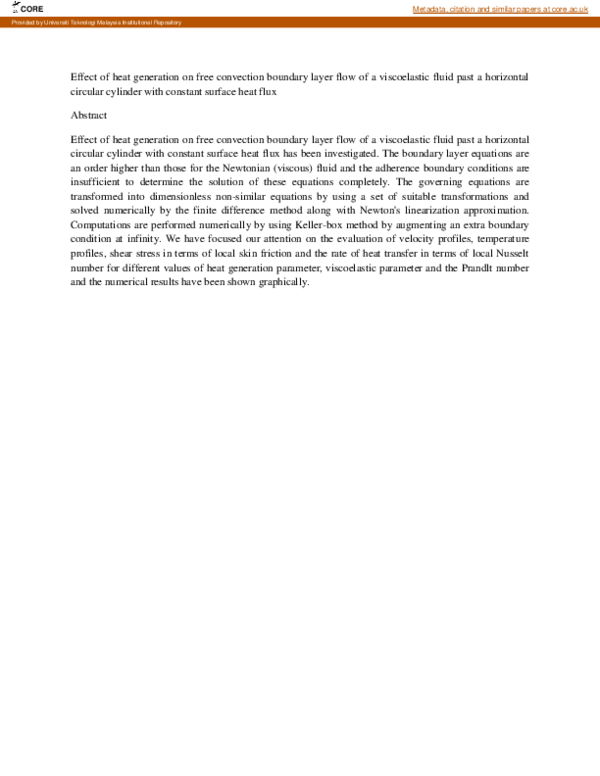 Pdf Effect Of Heat Generation On Free Convection Boundary Layer Flow Of A Viscoelastic Fluid