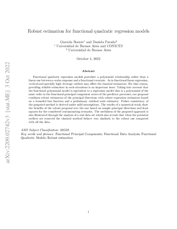 Pdf Robust Estimation For Functional Quadratic Regression Models