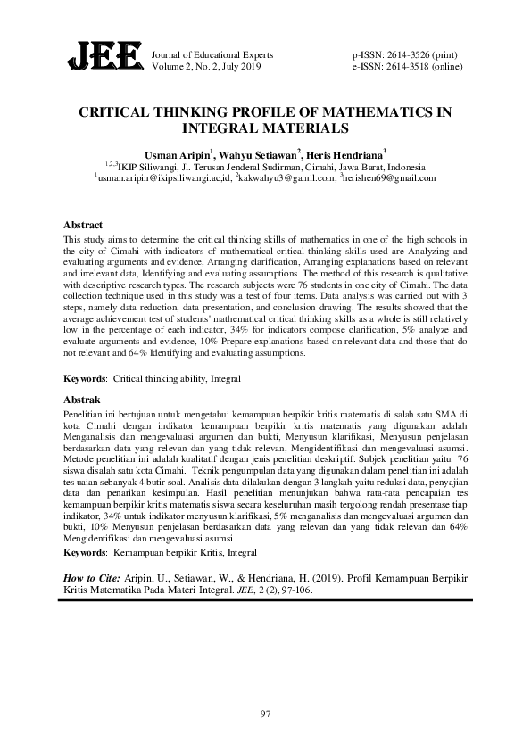 (PDF) Critical Thinking Profile of Mathematics in Integral Materials