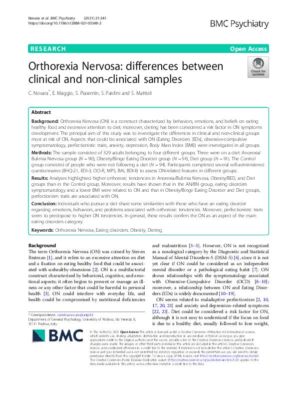 (PDF) Orthorexia Nervosa: differences between clinical and non-clinical samples