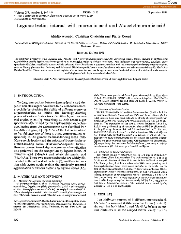 (PDF) Legume lectins interact with muramic acid andN-acetylmuramic acid