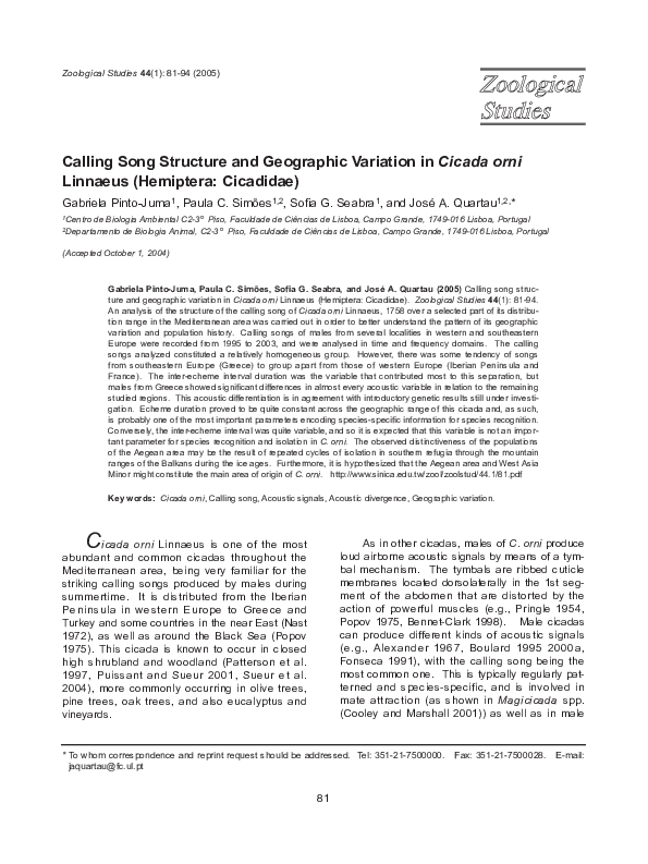 (PDF) Calling song structure and geographic variation in Cicada orni ...