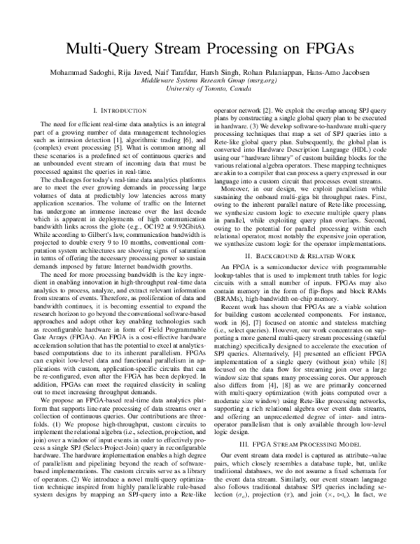 Pdf Multi Query Stream Processing On Fpgas Harsh Singh