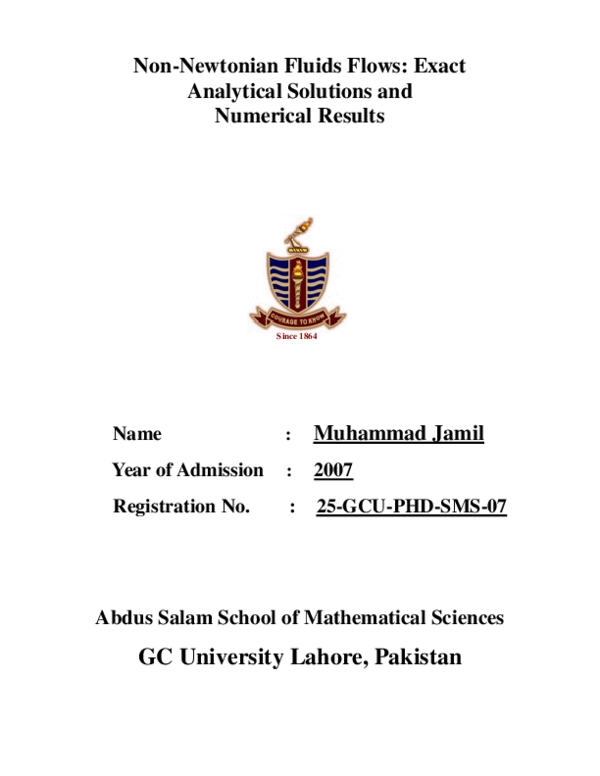 (PDF) Non-Newtonian Fluids Flows: Exact Analytical Solutions And Numerical Results