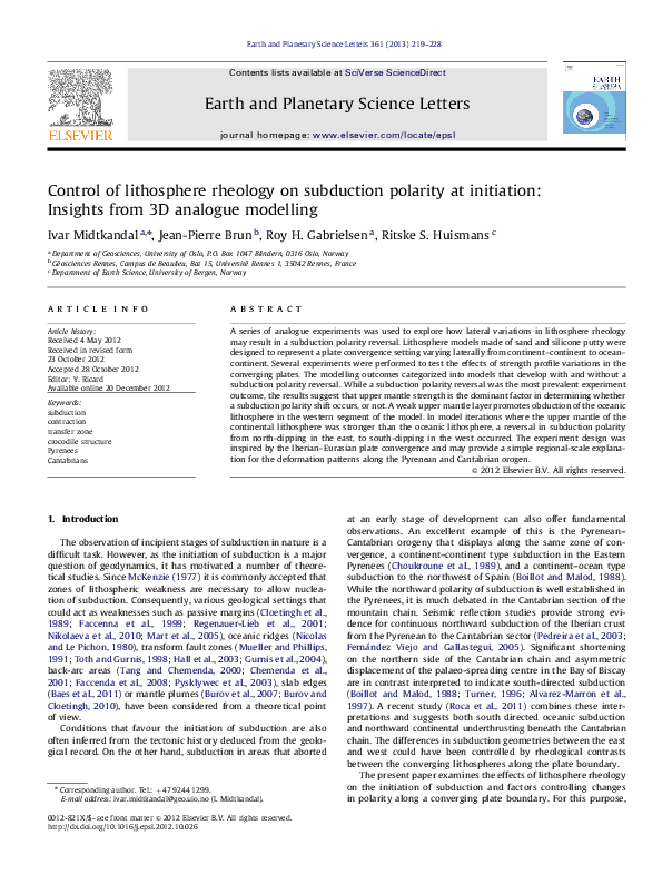 (PDF) Control of lithosphere rheology on subduction polarity at ...