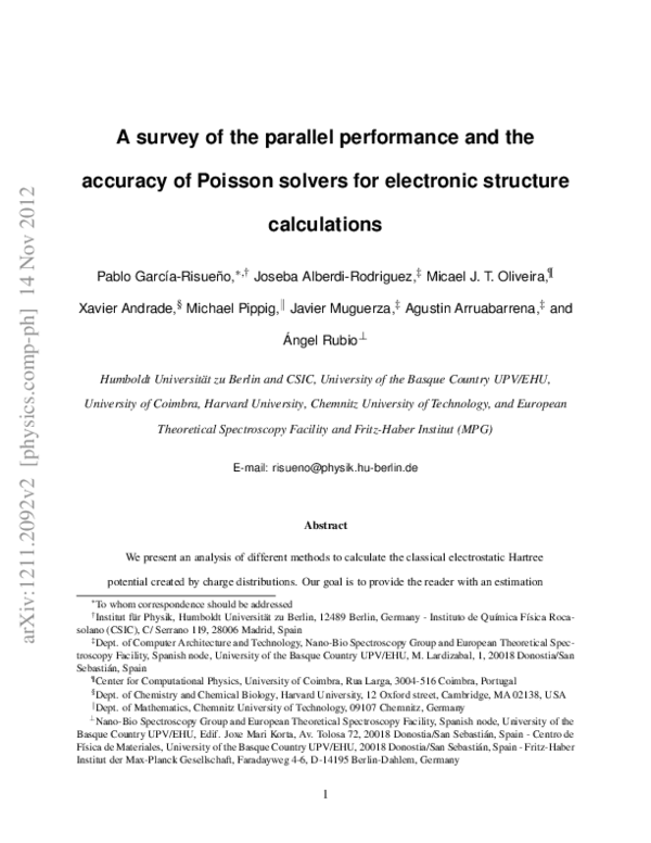 (PDF) A survey of the parallel performance and accuracy of Poisson solvers for electronic ...