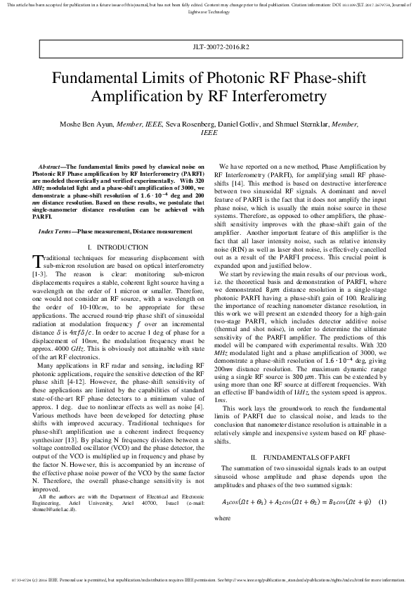 (PDF) Fundamental Limits of Photonic RF Phase-Shift Amplification by RF ...