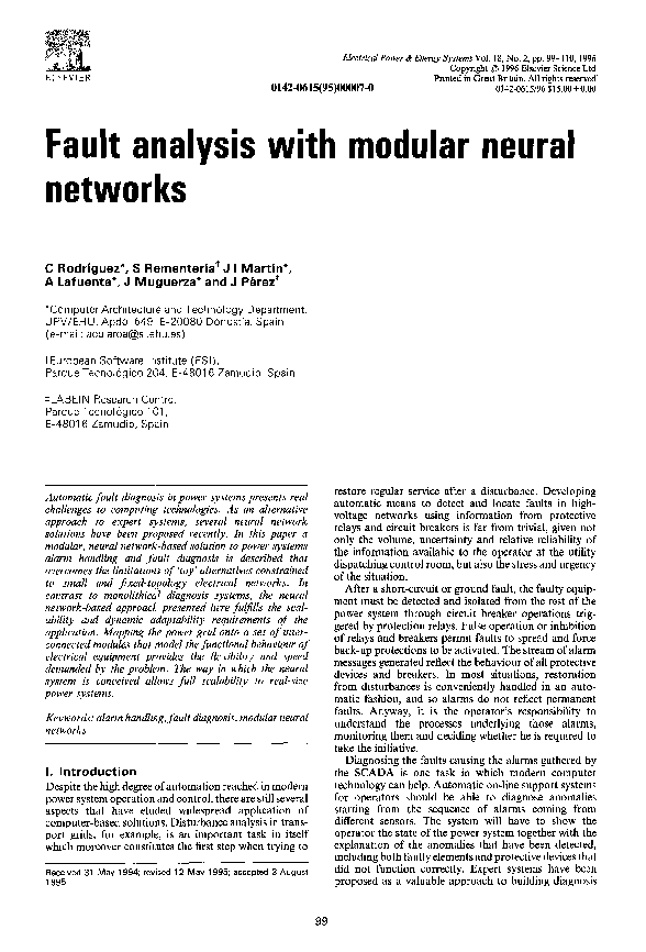 (PDF) Fault analysis with modular neural networks