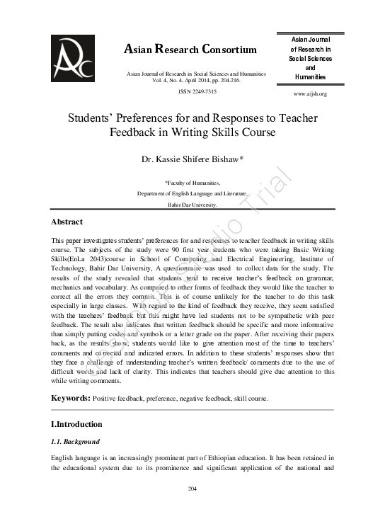 (PDF) Students’ Preferences for and Responses to Teacher Feedback in ...