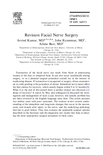 (PDF) Revision Facial Nerve Surgery