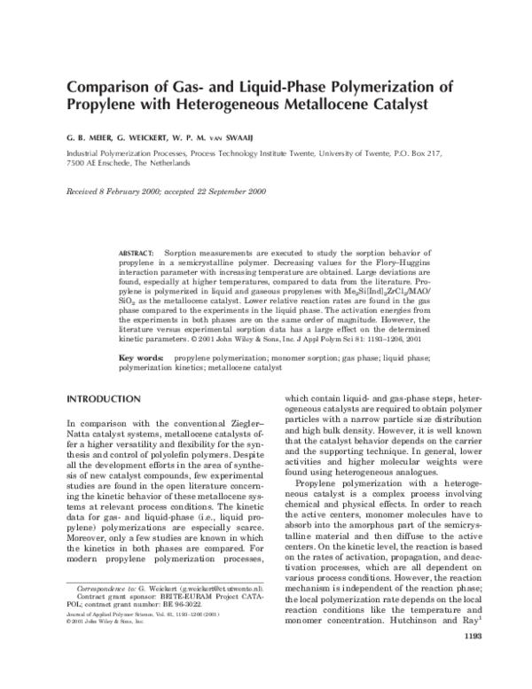 (PDF) Comparison of gas- and liquid-phase polymerization of propylene with heterogeneous ...