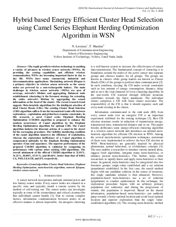 (PDF) Hybrid based Energy Efficient Cluster Head Selection using Camel Series Elephant Herding ...