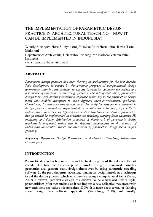 (PDF) The Implementation of Parametric Design Practice in Architecture Teaching – How It Can Be ...
