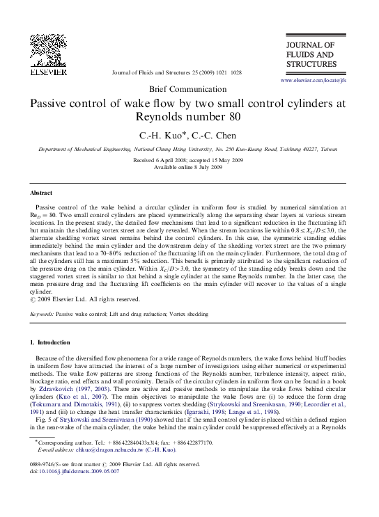 (PDF) Passive control of wake flow by two small control cylinders at ...