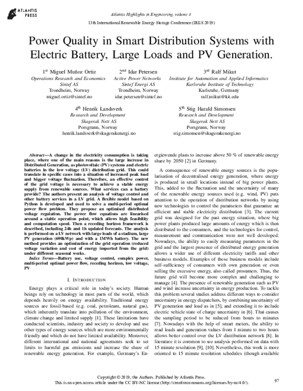 (PDF) Power Quality in Smart Distribution Systems with Electric Battery, Large Loads and PV ...